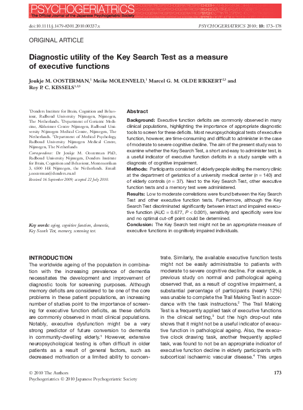 (PDF) Diagnostic utility of the Key Search Test as a measure of ...