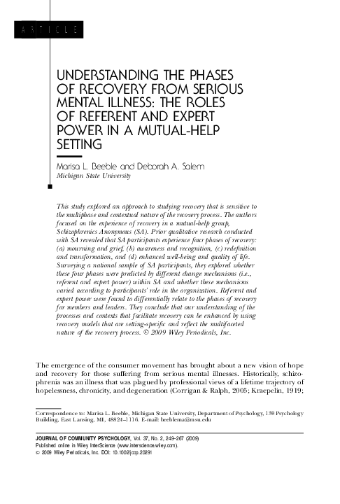 (PDF) Understanding the phases of recovery from serious mental illness ...