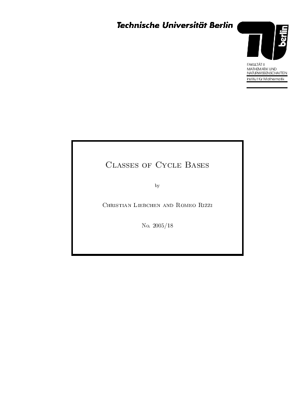Pdf Classes Of Cycle Bases