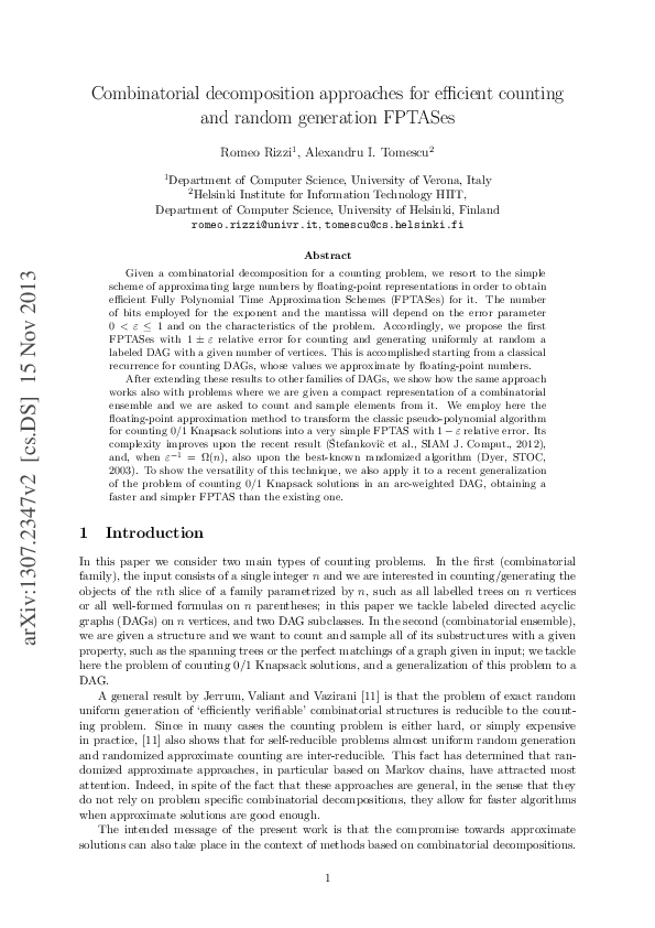 (PDF) Floating-point arithmetic for approximate counting and random generation problems