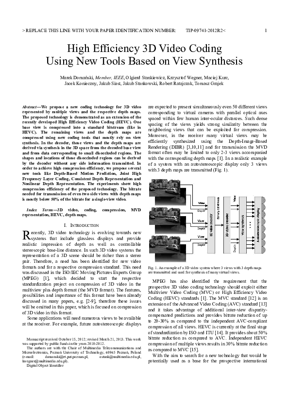 Pdf High Efficiency 3d Video Coding Using New Tools Based On View