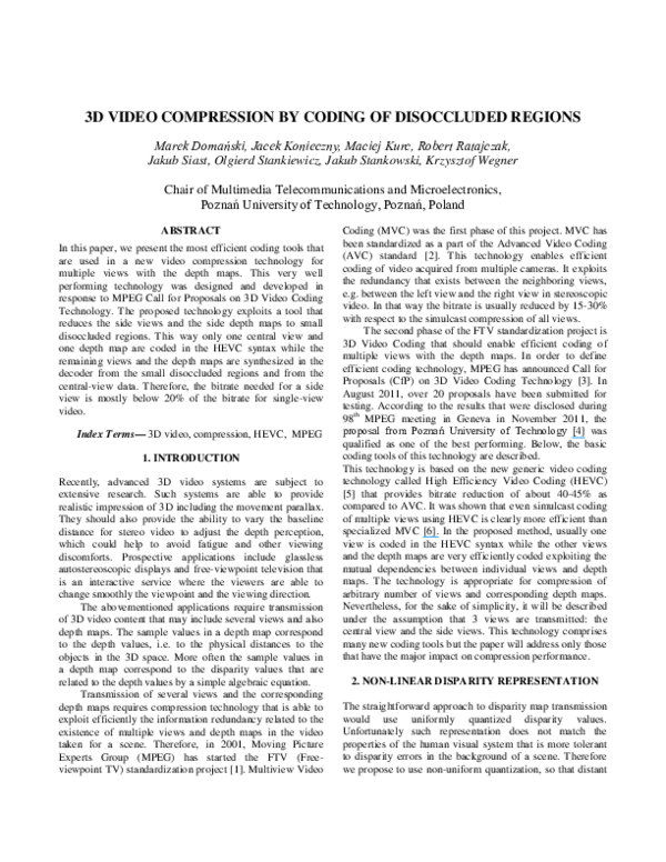 (PDF) Extensions of the HEVC technology for efficient multiview video coding