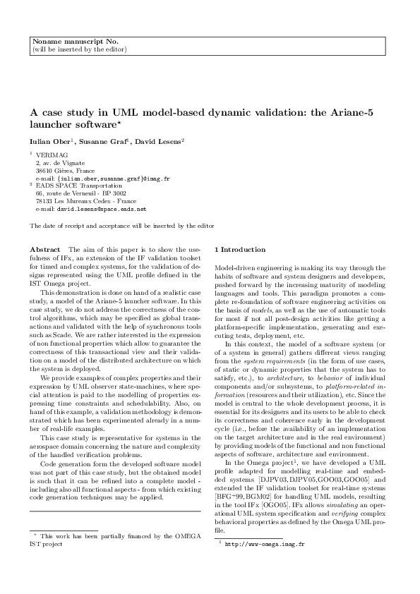 (PDF) A case study in UML model-based dynamic validation: the Ariane-5 launcher software