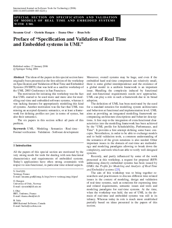 Pdf Preface Of “specification And Validation Of Real Time And Embedded Systems In Uml”
