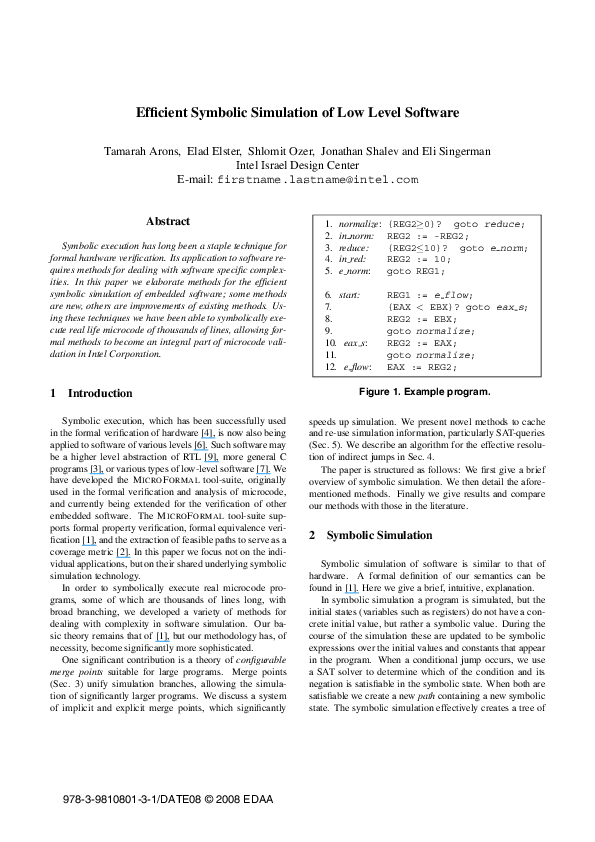 Pdf Efficient Symbolic Simulation Of Low Level Software Jonathan Shalev And Shlomit Ozer