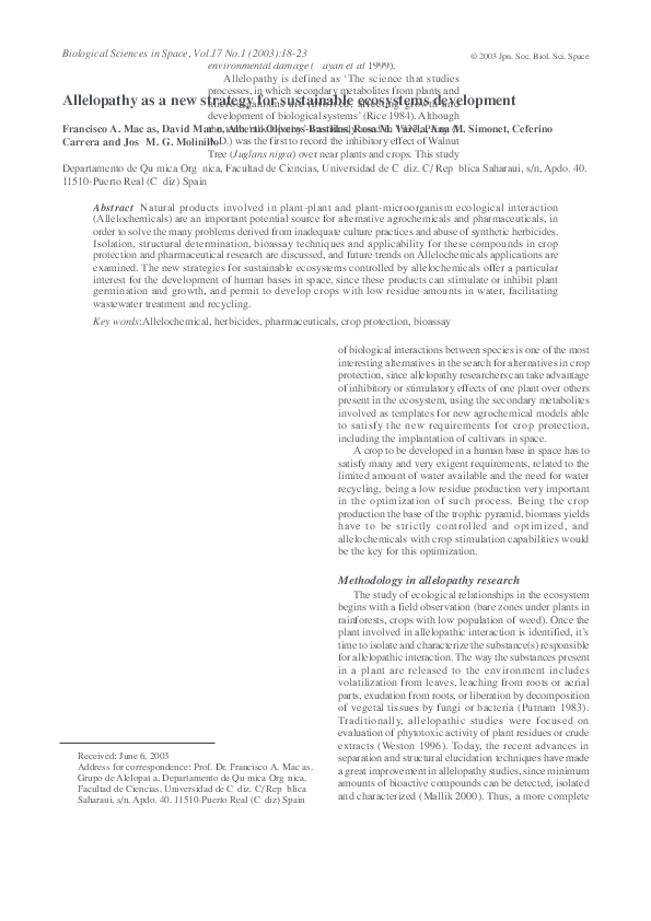 (PDF) Allelopathy as a new strategy for sustainable ecosystems development | Ana Simonet ...