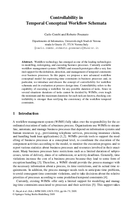 (PDF) Controllability in Temporal Conceptual Workflow Schemata