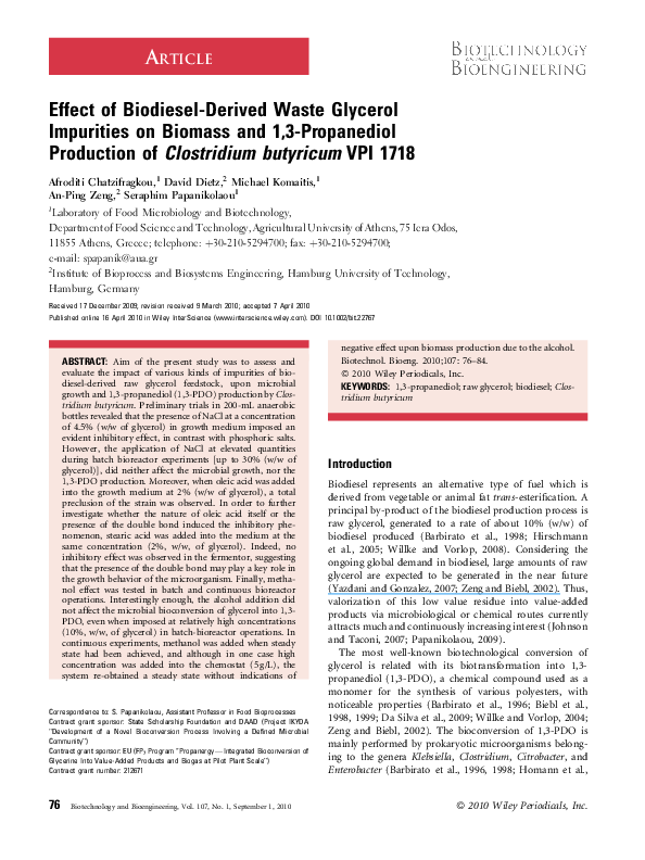 (PDF) Effect of biodiesel-derived waste glycerol impurities on biomass ...