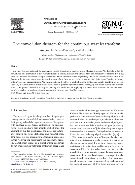 Pdf The Convolution Theorem For The Continuous Wavelet Tranform