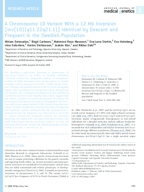 (PDF) Common Chromosome 10 Inversion in Sweden