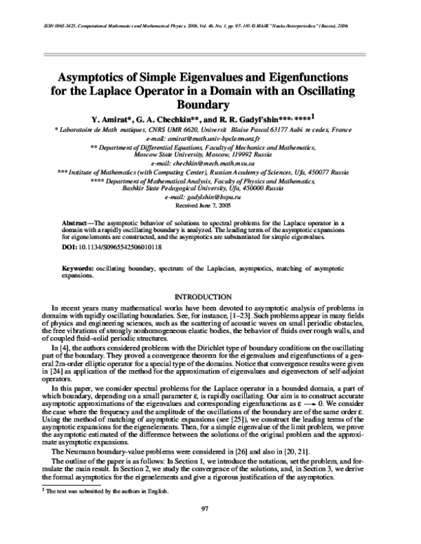 (PDF) Asymptotics of simple eigenvalues and eigenfunctions for the Laplace operator in a domain ...
