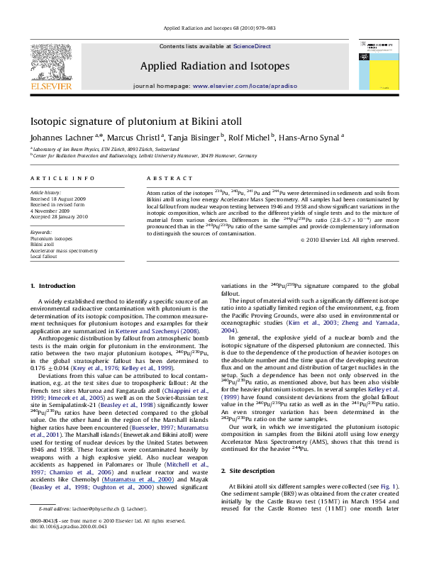 (PDF) Isotopic signature of plutonium at Bikini atoll