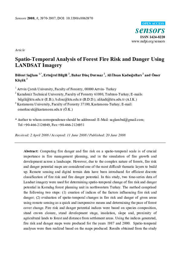 Spatio Temporal Analysis Of Forest Fire Risk And Danger Using Landsat Imagery