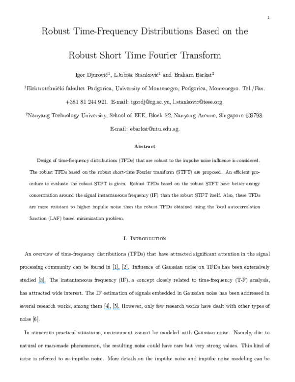 (PDF) Robust time-frequency distributions based on the robust short ...