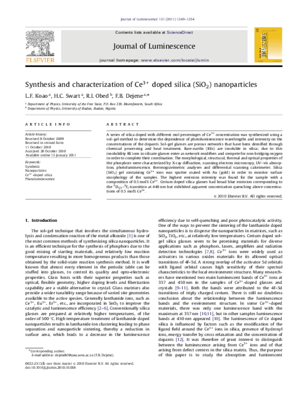 (PDF) Synthesis and characterization of Ce3+ doped silica (SiO2) nanoparticles