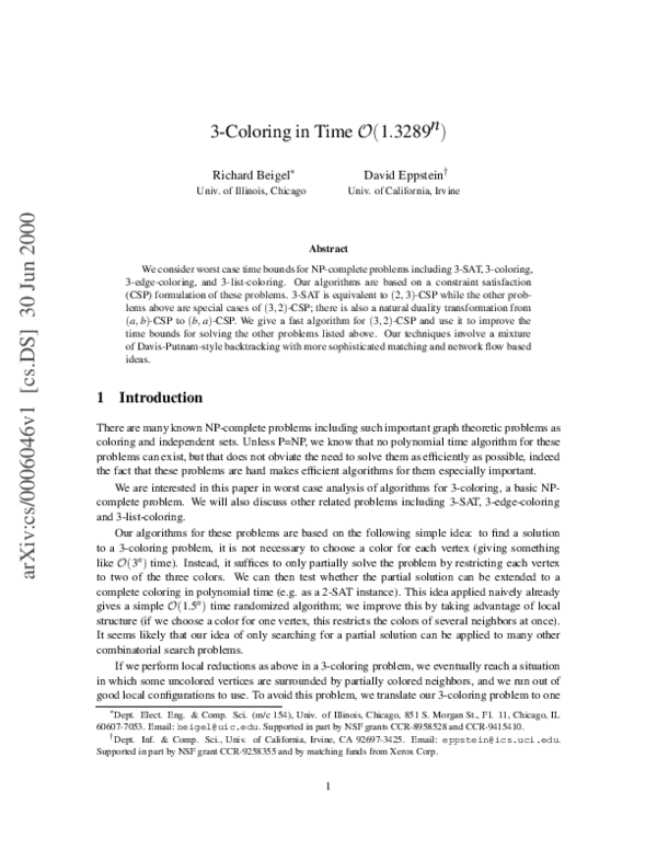 (PDF) 3Coloring in Time O(1.3289^n)