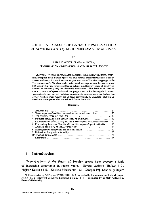 Pdf Sobolev Classes Of Banach Space Valued Functions And Quasiconformal Mappings Juha Heinonen