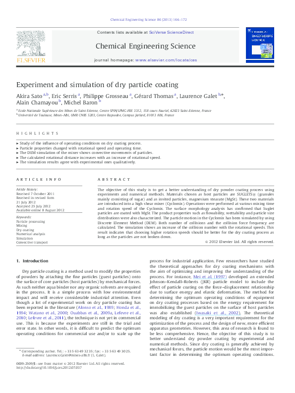 (PDF) Experiment and simulation of dry particle coating