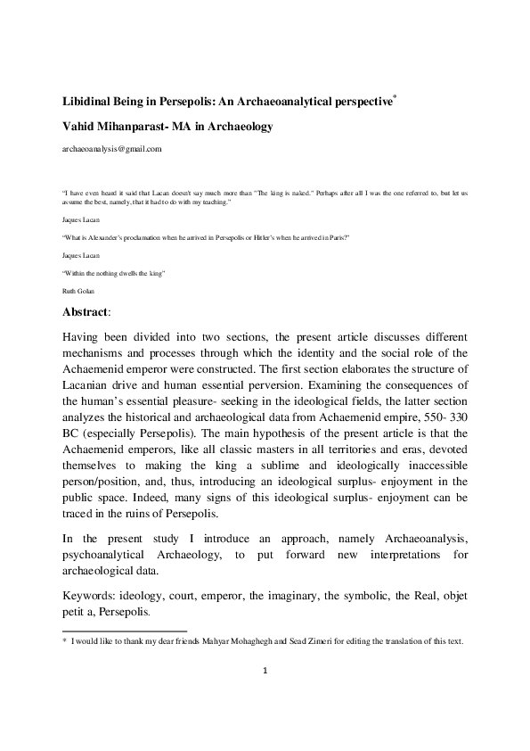 (PDF) Libidinal being in Persepolis: an archaeoanalytical perspective