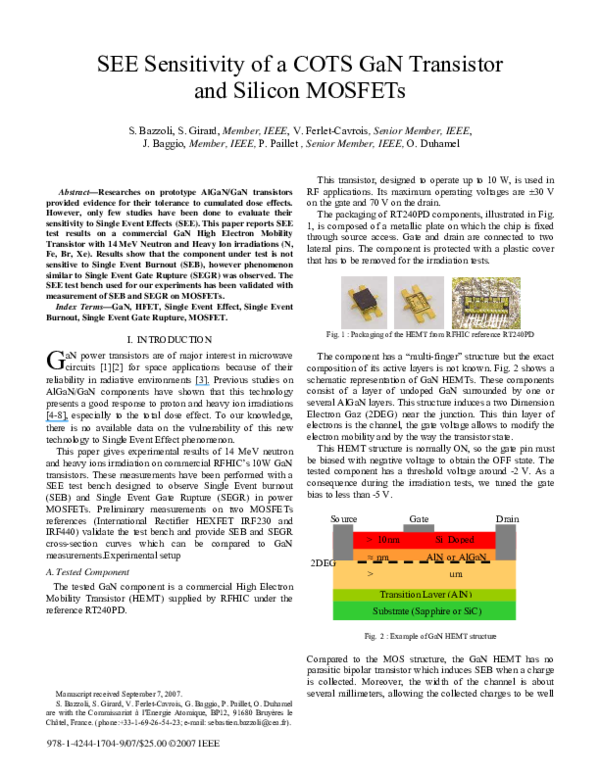 (PDF) SEE sensitivity of a COTS GaN transistor and silicon MOSFETs
