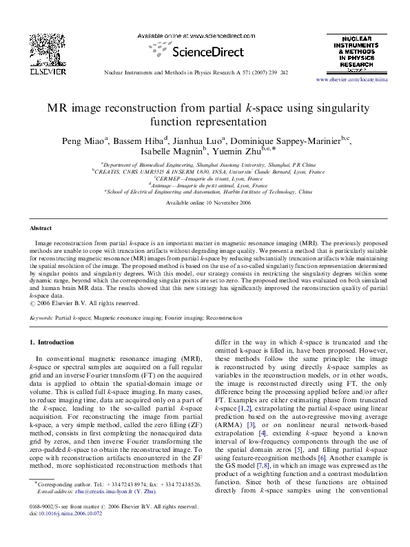 Pdf Mr Image Reconstruction From Partial K Space Using Singularity Function Representation