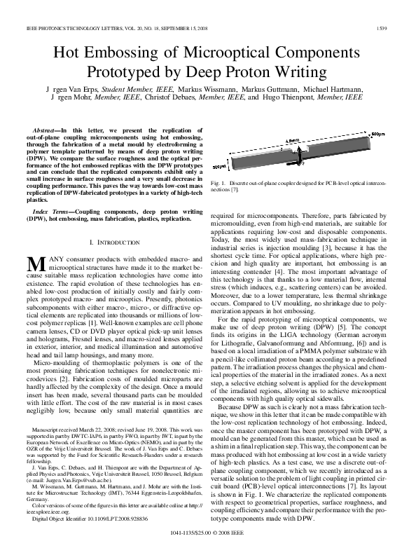 (PDF) Hot Embossing of Microoptical Components Prototyped by Deep ...