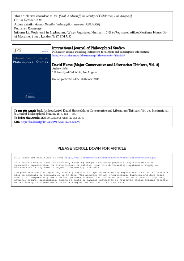(PDF) Review of: David Hume (Major Conservative and Libertarian ...