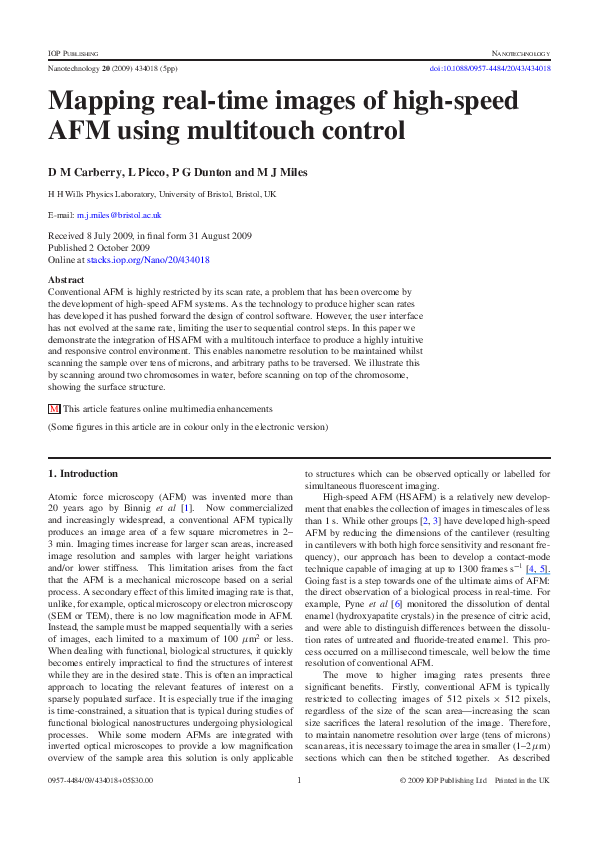 (PDF) Mapping real-time images of high-speed AFM using multitouch control