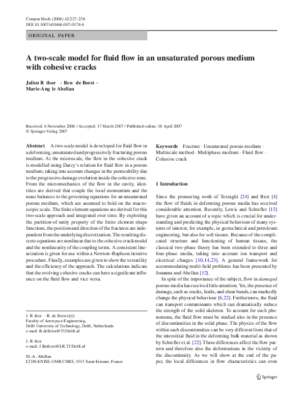 Pdf A Two Scale Model For Fluid Flow In An Unsaturated Porous Medium With Cohesive Cracks