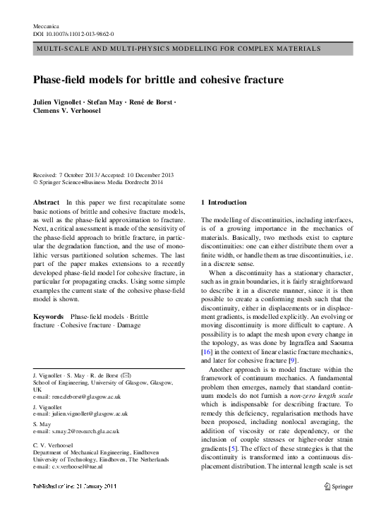 (PDF) Phase-field models for brittle and cohesive fracture