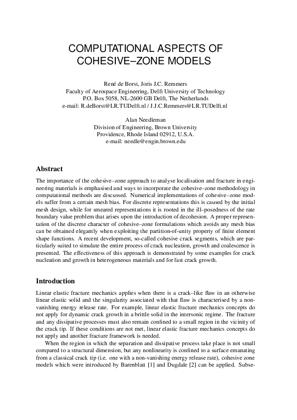 (PDF) Computational aspects of cohesive-zone models