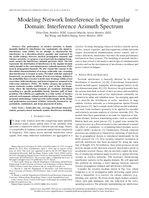 (PDF) Modeling Network Interference in the Angular Domain: Interference Azimuth Spectrum ...