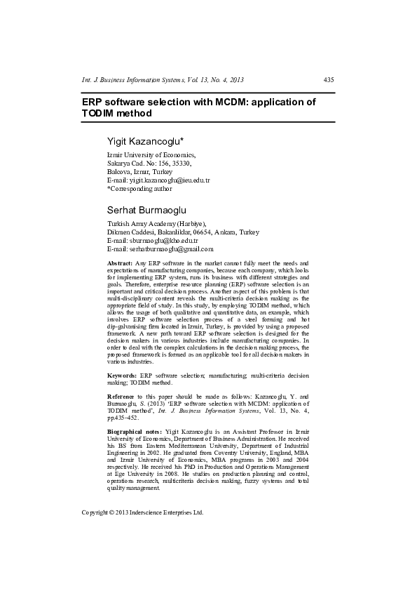 (PDF) ERP software selection with MCDM: application of TODIM method