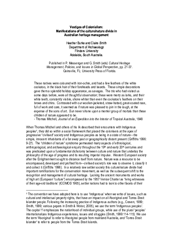 (PDF) Vestiges of colonialism. Manifestations of the culture/nature ...