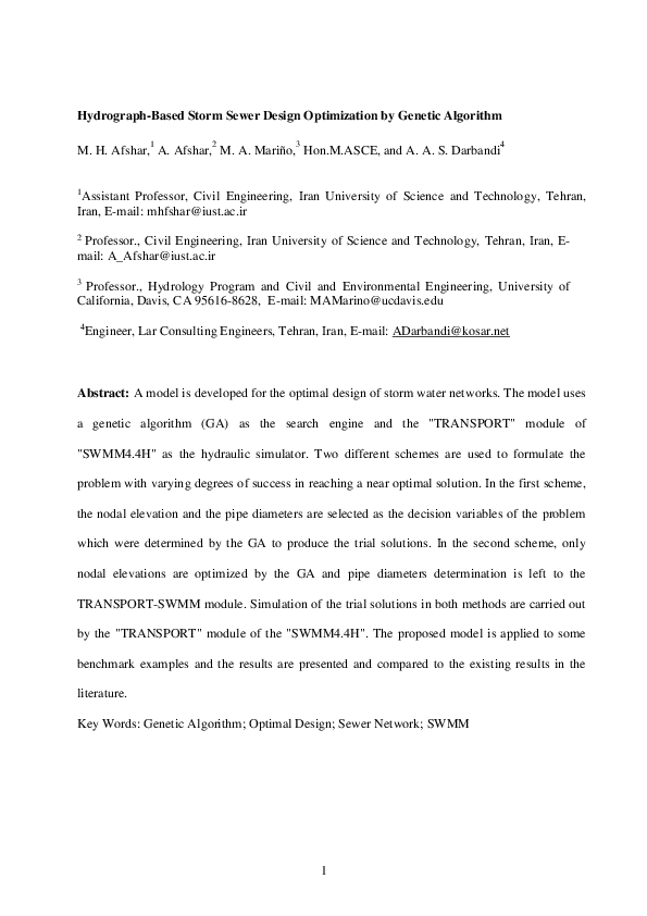Pdf Hydrograph Based Storm Sewer Design Optimization By Genetic Algorithm