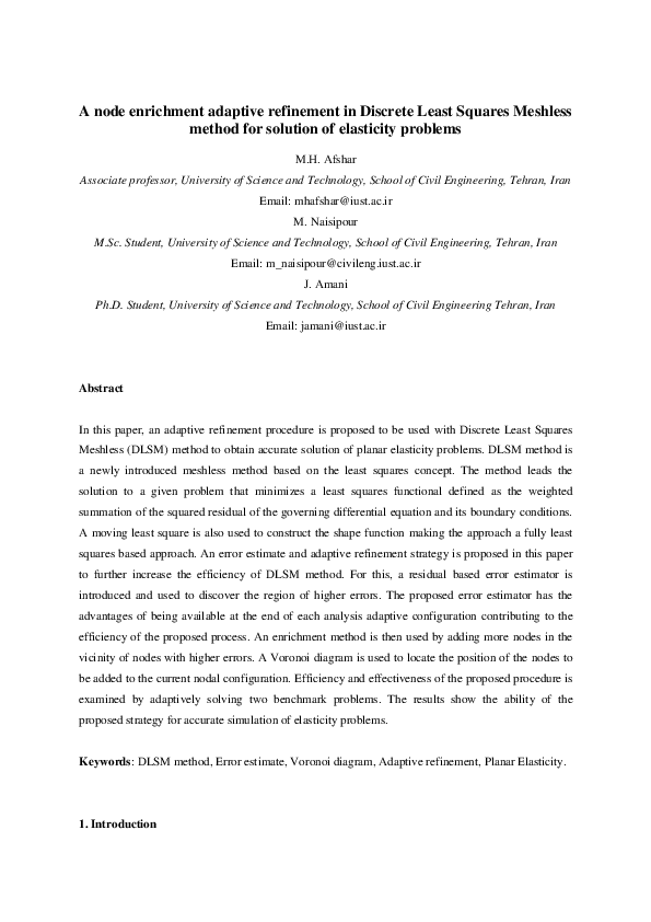 Pdf A Node Enrichment Adaptive Refinement In Discrete Least Squares Meshless Method For