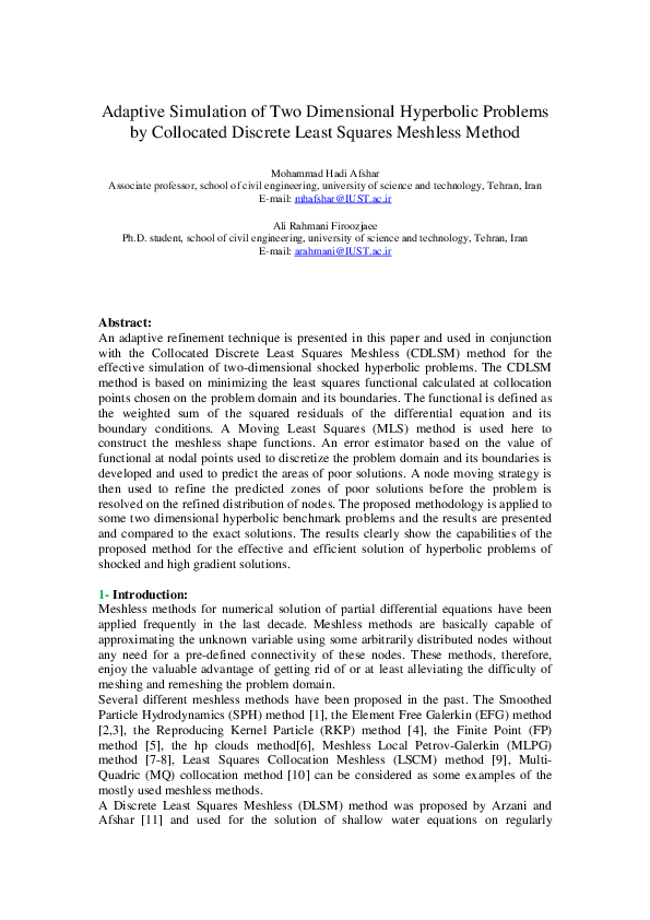 Pdf Adaptive Simulation Of Two Dimensional Hyperbolic Problems By Collocated Discrete Least