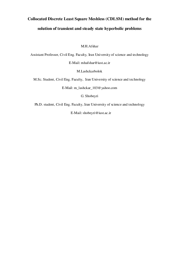 Pdf Collocated Discrete Least Squares Meshless Cdlsm Method For The Solution Of Transient