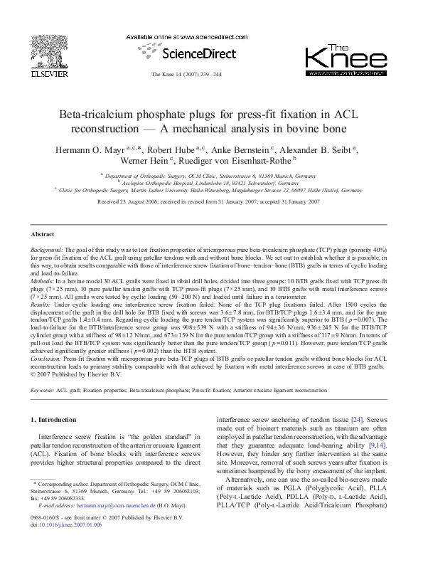 (PDF) Beta-tricalcium phosphate plugs for press-fit fixation in ACL ...