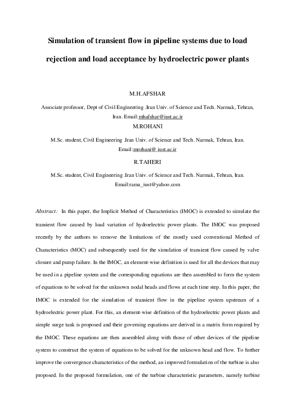 Pdf Simulation Of Transient Flow In Pipeline Systems Due To Load