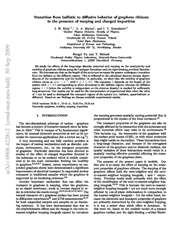 (PDF) Transition from ballistic to diffusive behavior of graphene ribbons in the presence of ...