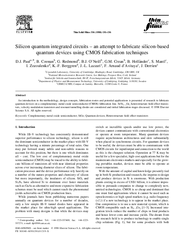 (PDF) Silicon quantum integrated circuits – an attempt to fabricate silicon-based quantum ...