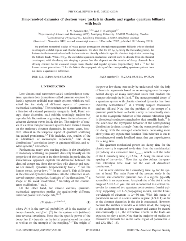 (PDF) Time-resolved dynamics of electron wave packets in chaotic and ...
