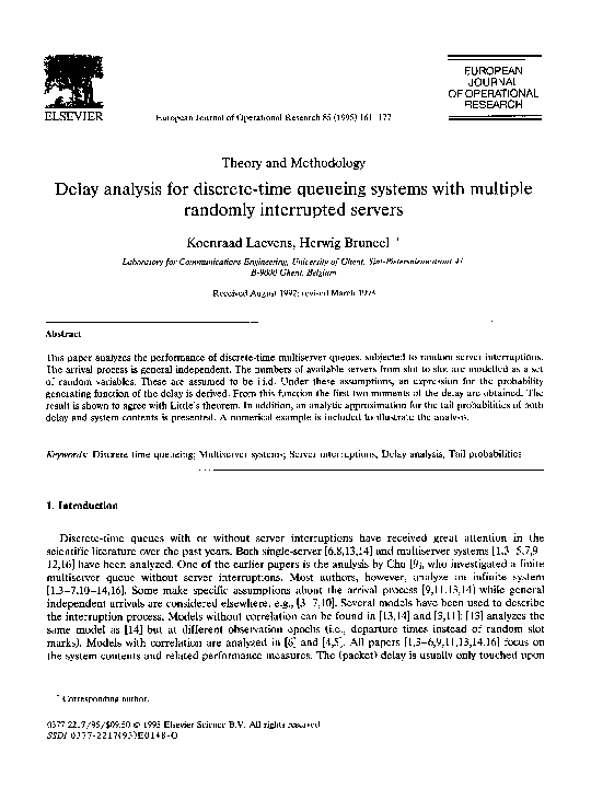 Pdf Delay Analysis For Discrete Time Queueing Systems With Multiple Randomly Interrupted Servers