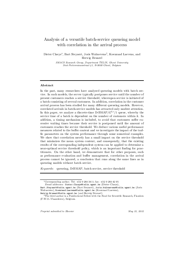 Pdf Analysis Of A Versatile Batch Service Queueing Model With Correlation In The Arrival Process