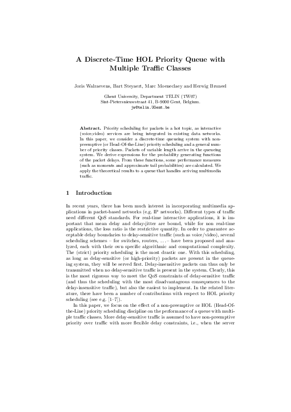 (PDF) A Discrete-Time HOL Priority Queue with Multiple Traffic Classes