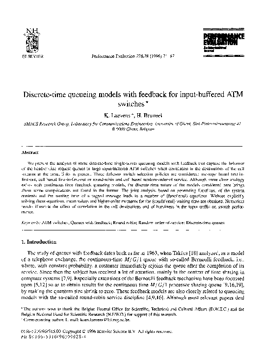 Pdf Discrete Time Queueing Models With Feedback For Input Buffered Atm Switches Herwig
