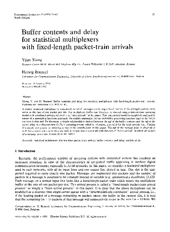 (PDF) Buffer contents and delay for statistical multiplexers with fixed-length packet-train arrivals