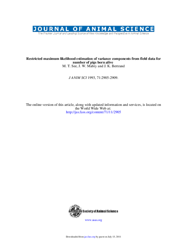 Pdf Restricted Maximum Likelihood Estimation Of Variance Components
