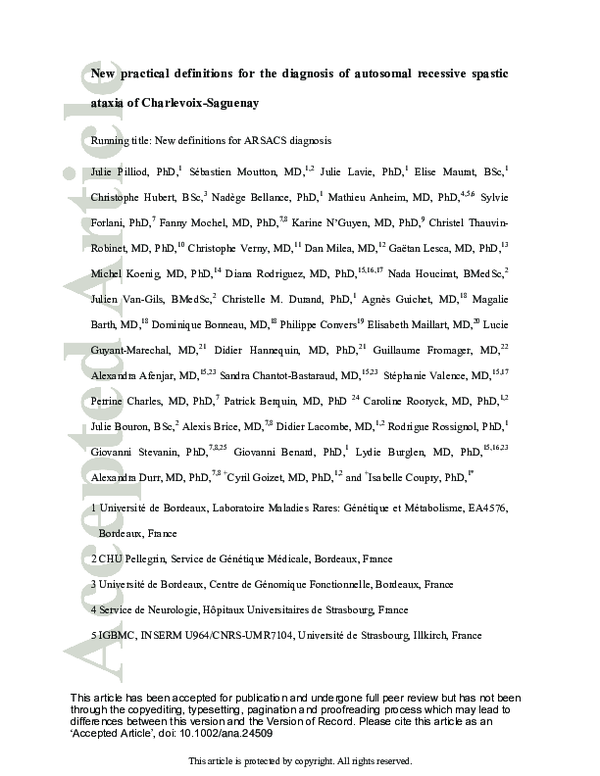 (PDF) New practical definitions for the diagnosis of autosomal recessive spastic ataxia of ...